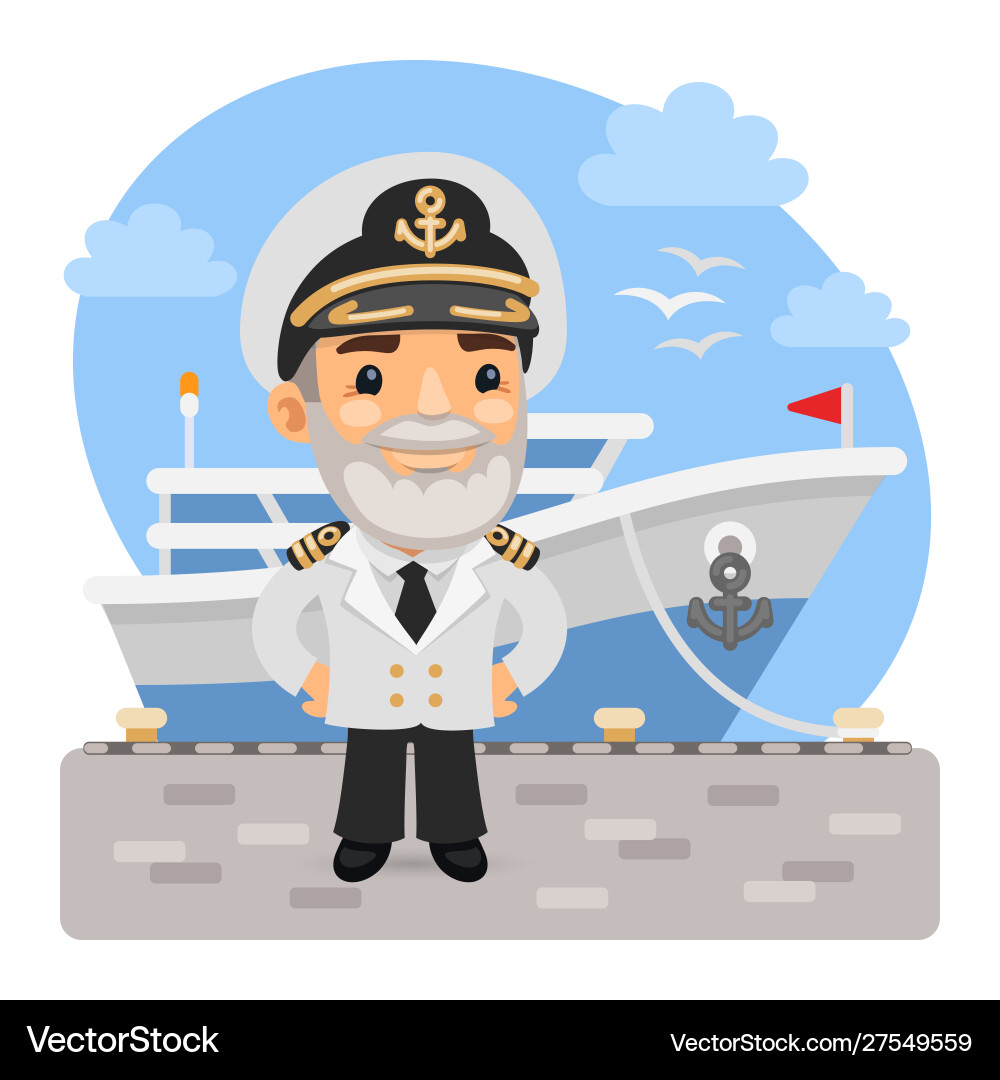Cartoon captain with ship Royalty Free Vector Image