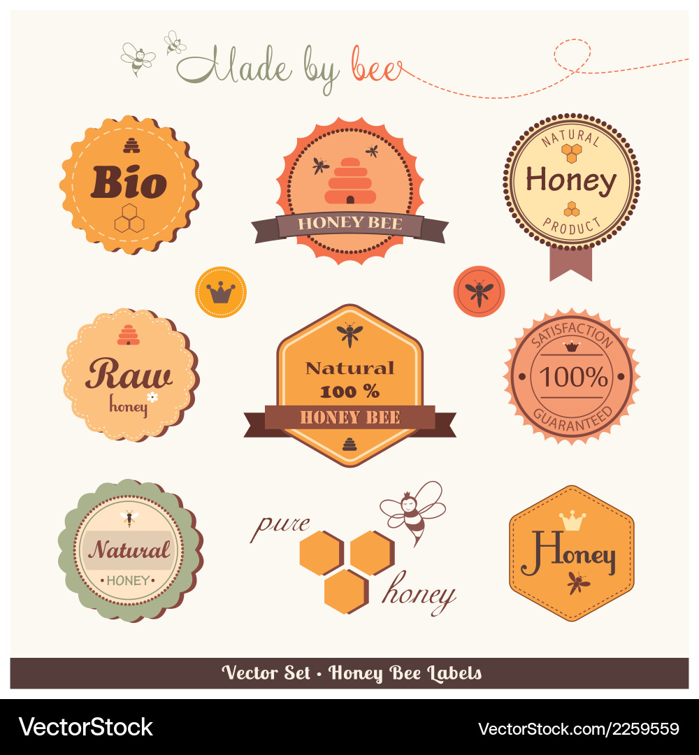 Honey Bee Label Set Royalty Free Vector Image - VectorStock