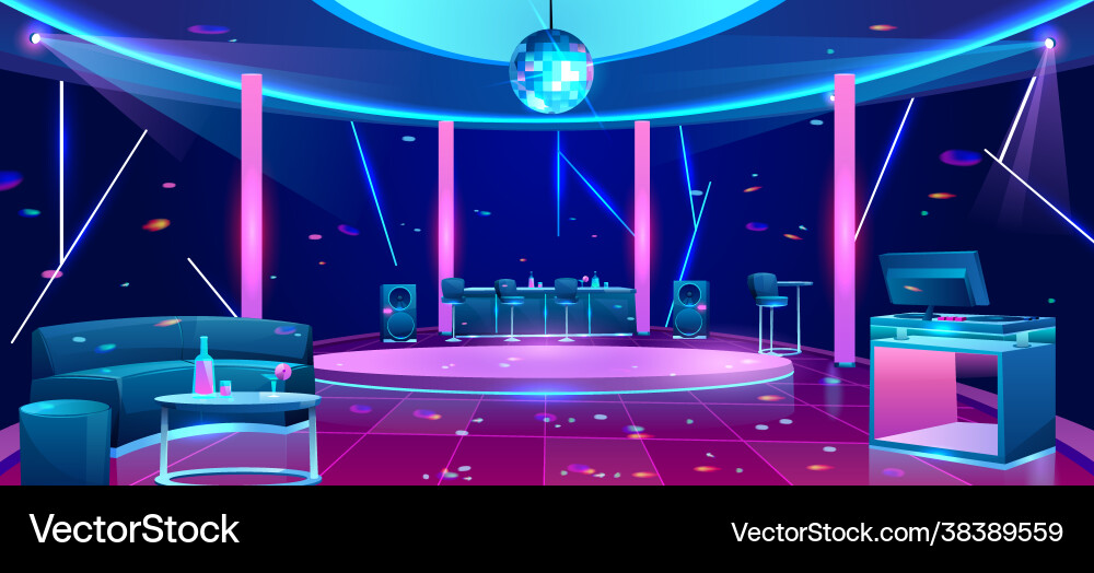 Nightclub dance floor cartoon interior Royalty Free Vector