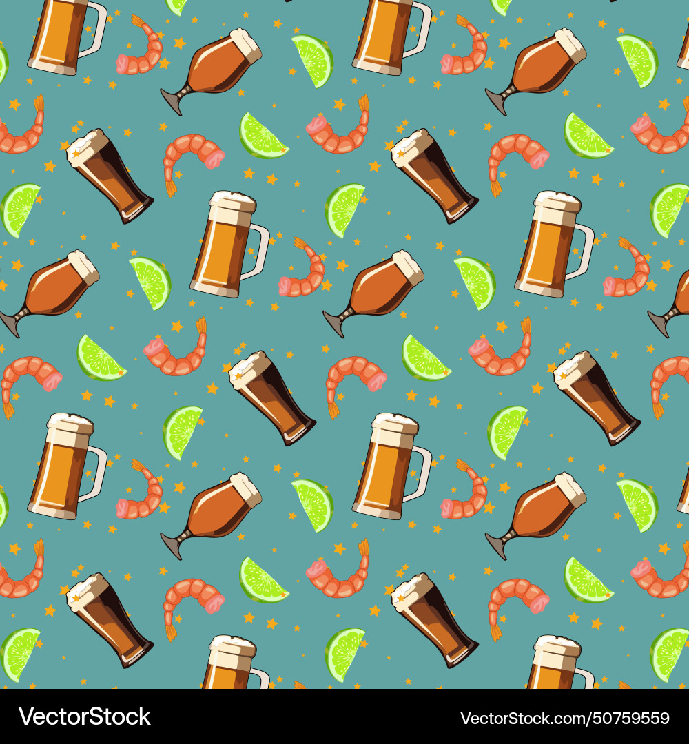 Pattern with shrimp and beer Royalty Free Vector Image