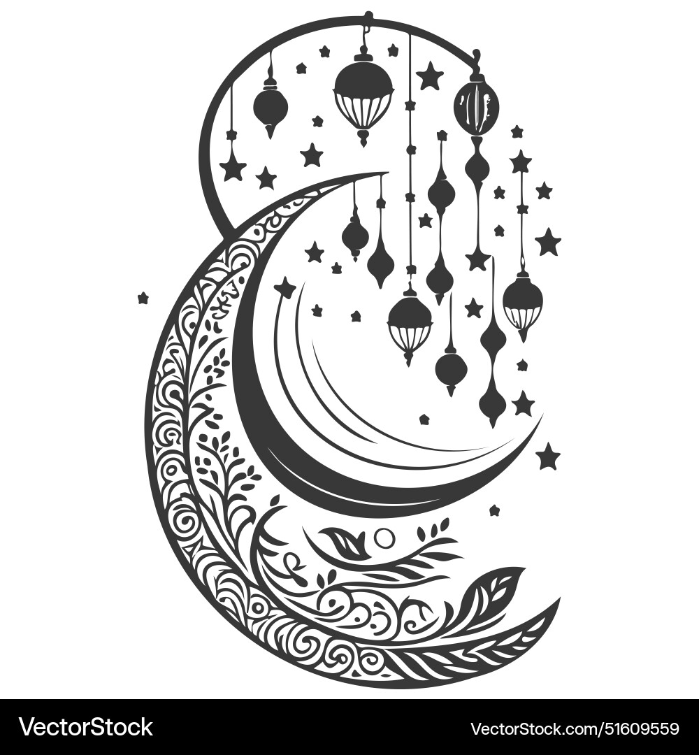 Ramadan crescent lantern moon grey Royalty Free Vector Image