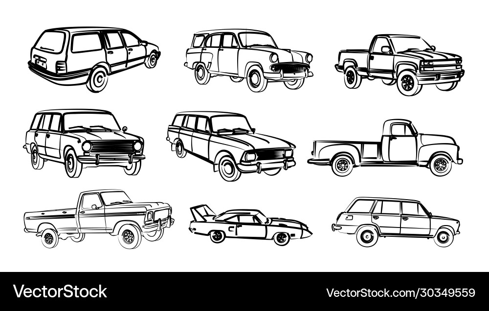 Set car sketches Royalty Free Vector Image - VectorStock