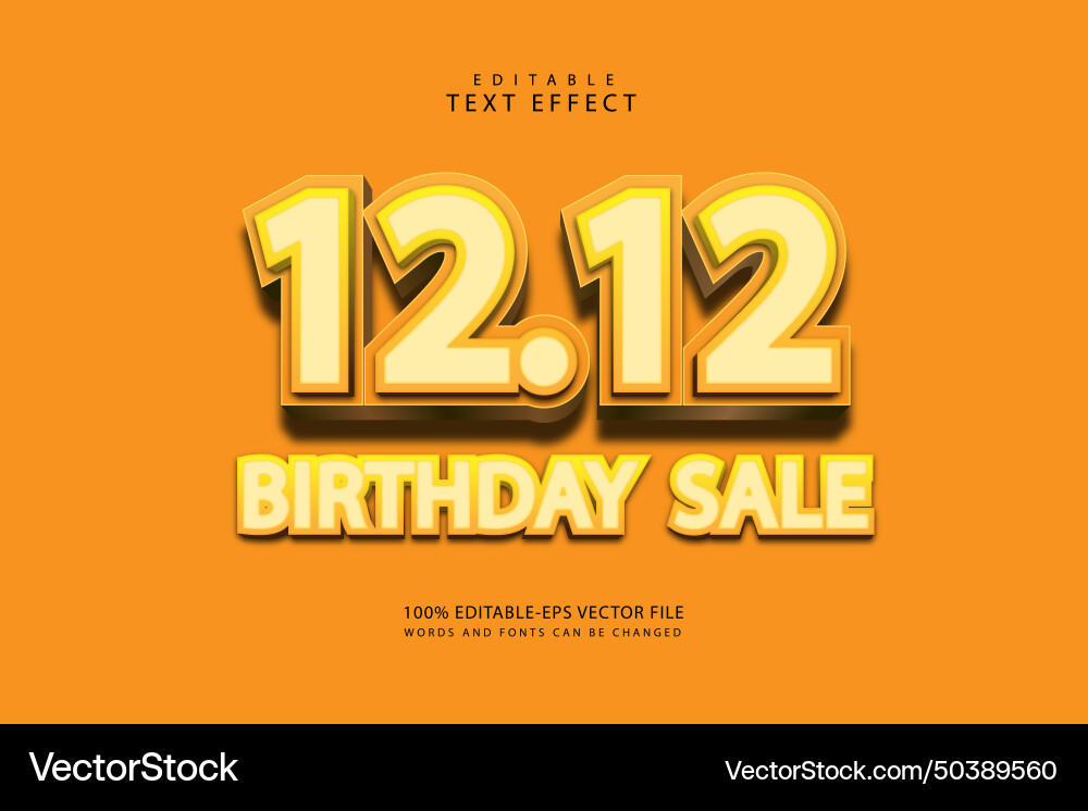 1212 birthday sale editable text effect 3 Vector Image