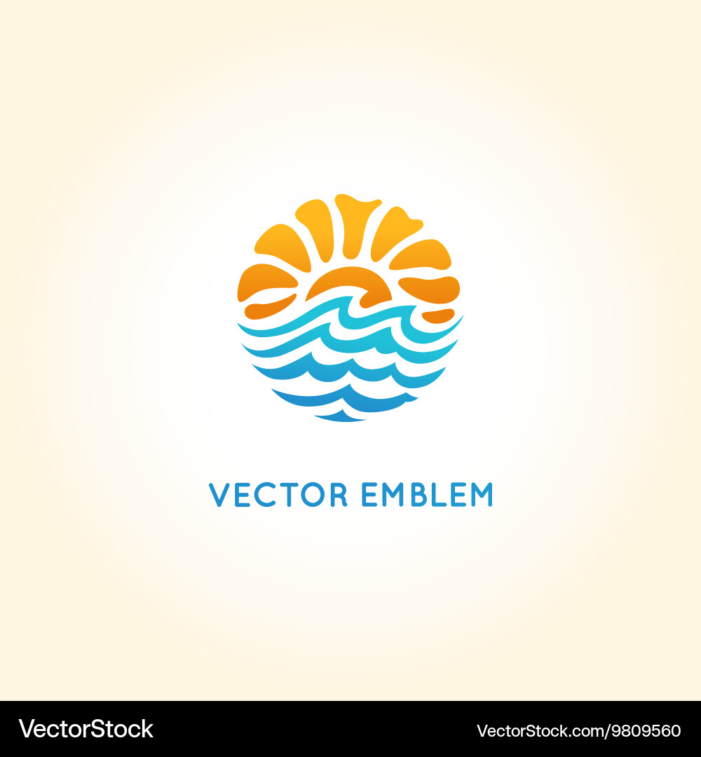 Abstract logo design template - sun and sea Vector Image