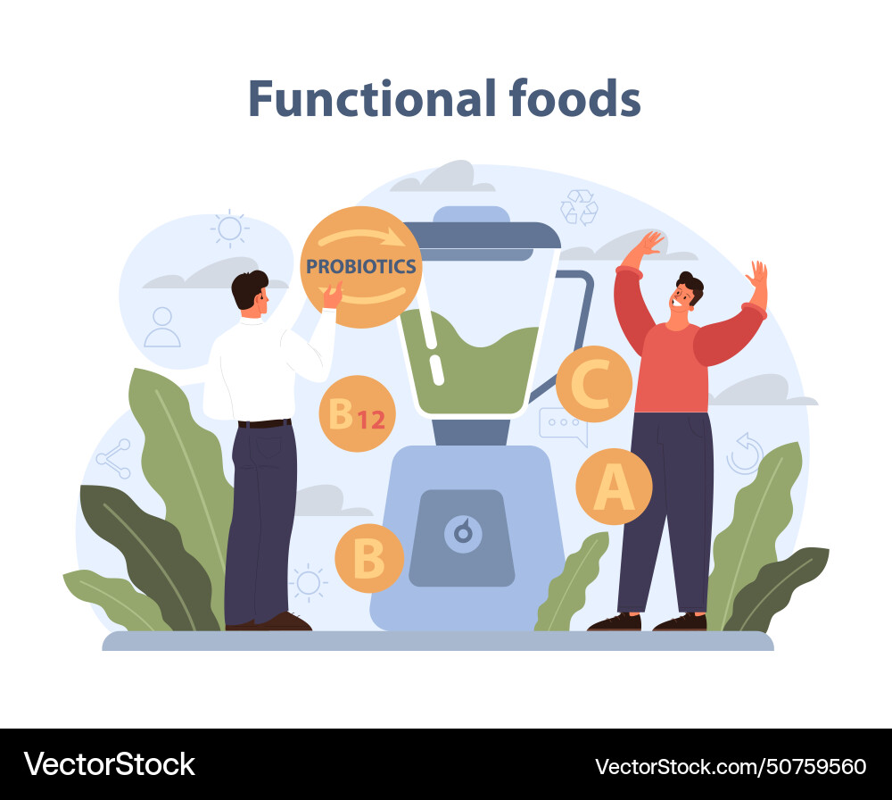 Functional foods concept two individuals explore Vector Image