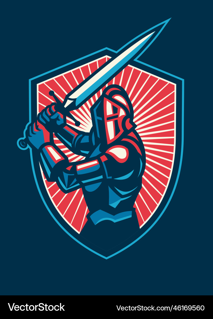 Knight shield badge sport logo style Royalty Free Vector