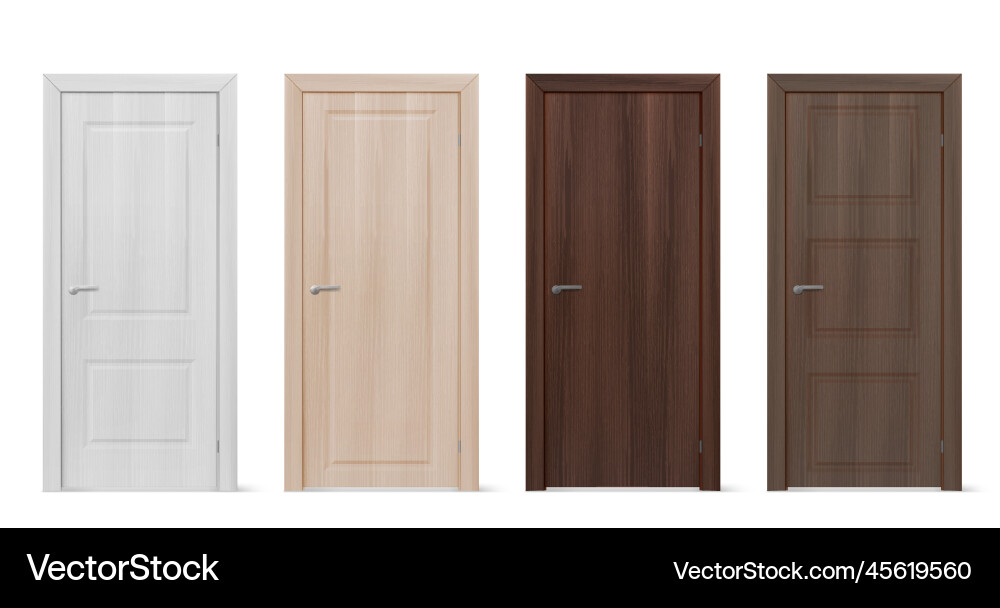 Realistic different color closed wooden doors set Vector Image