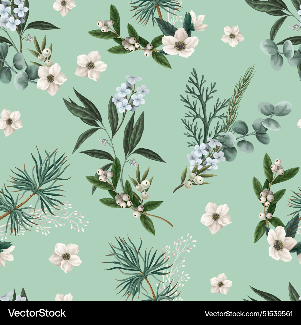 Botanical seamless pattern with christmas flowers Vector Image