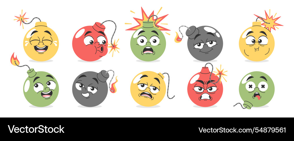 Cute comic bomb doodle characters Royalty Free Vector Image