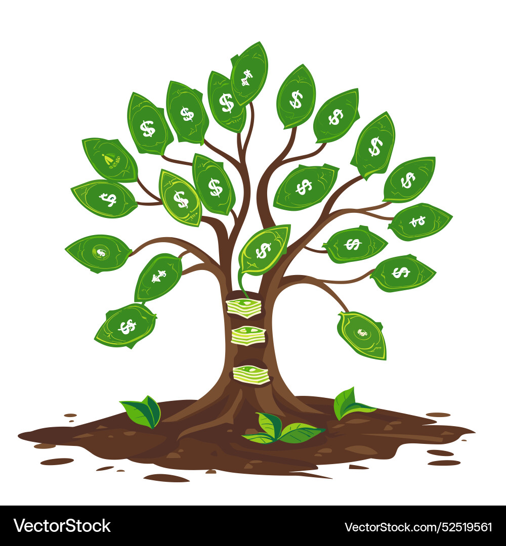Money tree growing leaves shaped dollar bills Vector Image