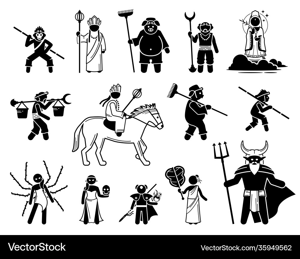 Journey to west characters icons set Royalty Free Vector