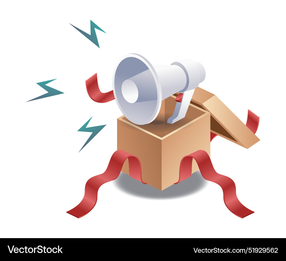 Megaphone emerging from cardboard box Royalty Free Vector
