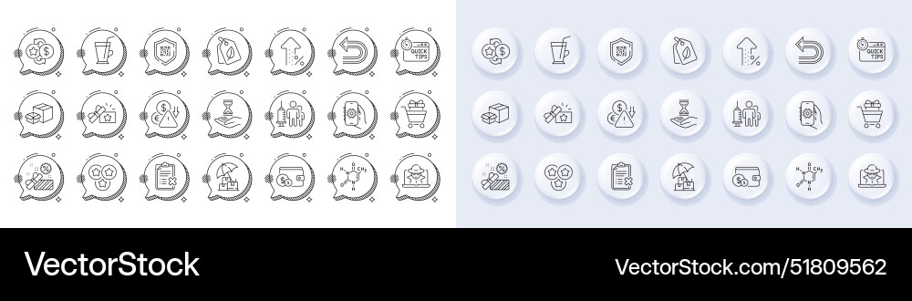 Quick tips app settings and deflation line icons Vector Image