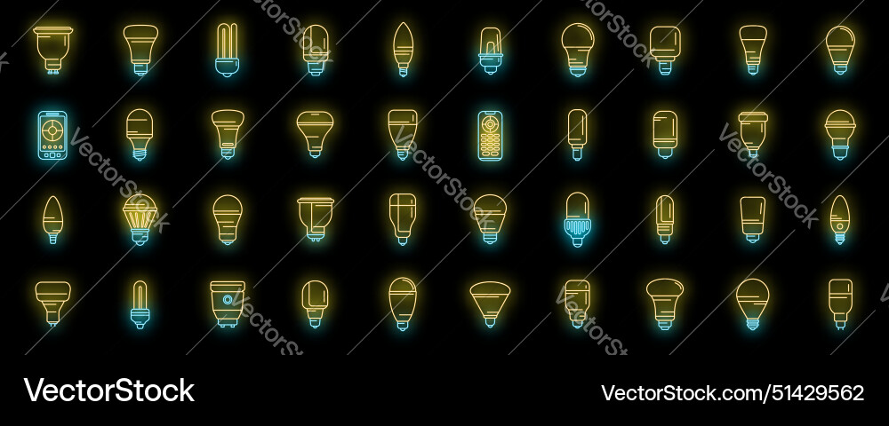 Smart lightbulb icons set neon Royalty Free Vector Image