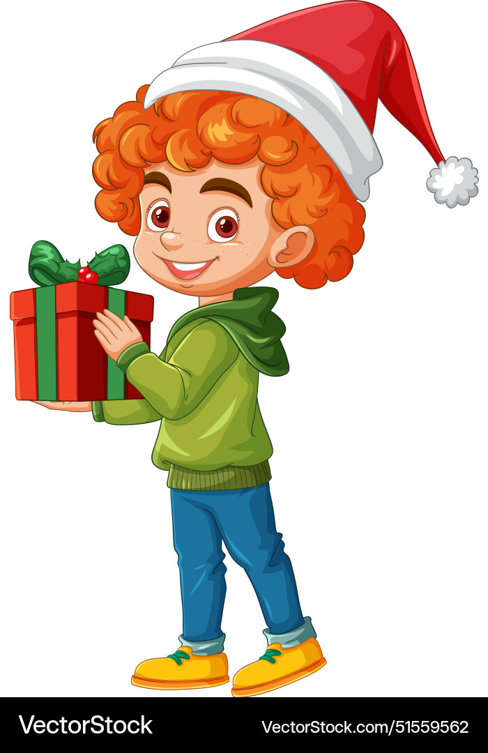 Smiling child holding a wrapped present Royalty Free Vector