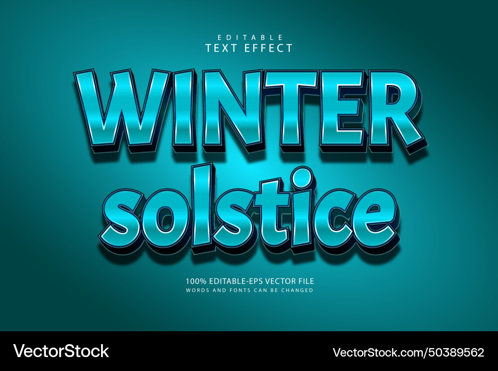 Winter solstice editable text effect 3 dimension Vector Image