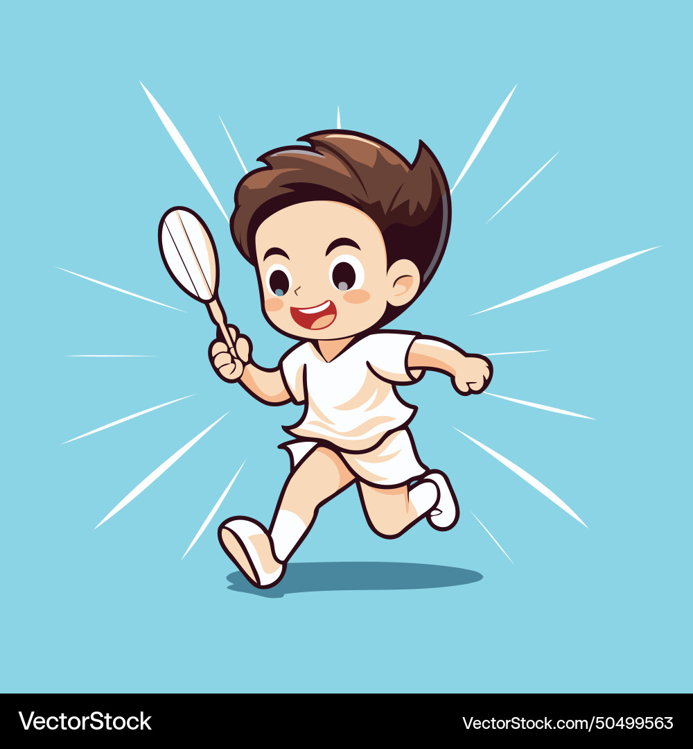 Cartoon boy playing badminton with racket Vector Image