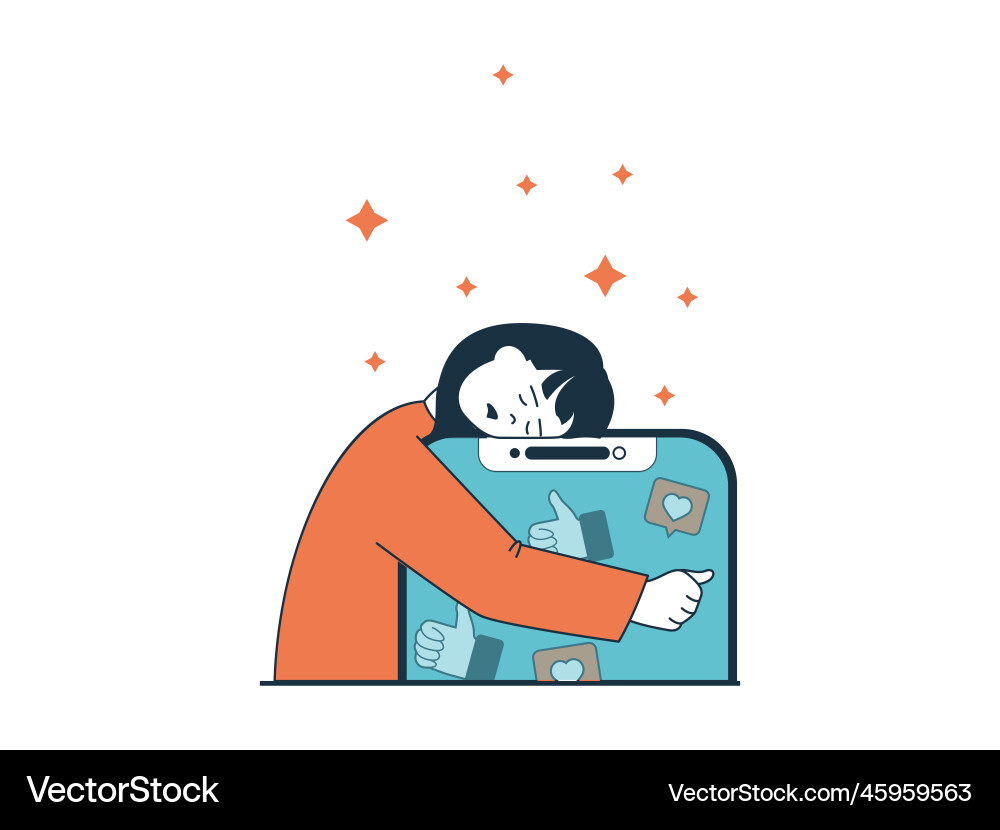 Internet addiction concept with character Vector Image