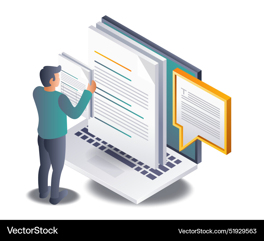 Men creating digital text data isometric Vector Image