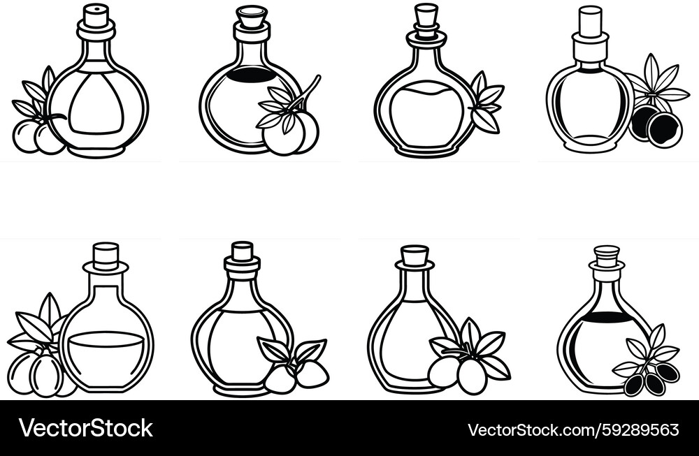 Olive Oil Bottles & Branches – Royalty-Free Vector | VectorStock