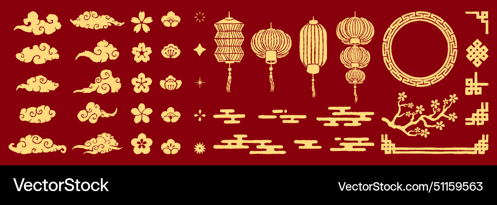 Set of chinese new year hand drawn texture Vector Image