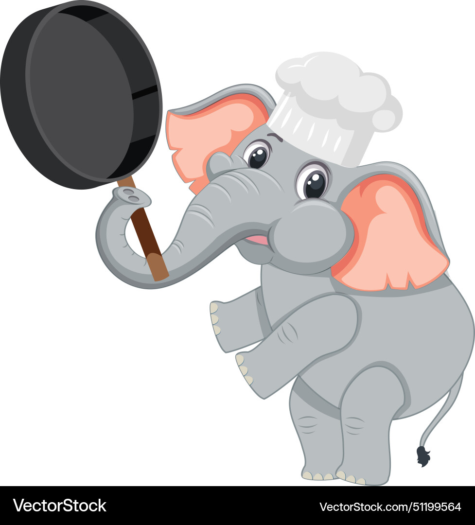Cartoon elephant in chef hat cooking with a pan Vector Image