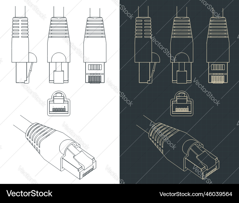 Ethernet Plug Blueprint Set Royalty Free Vector Image