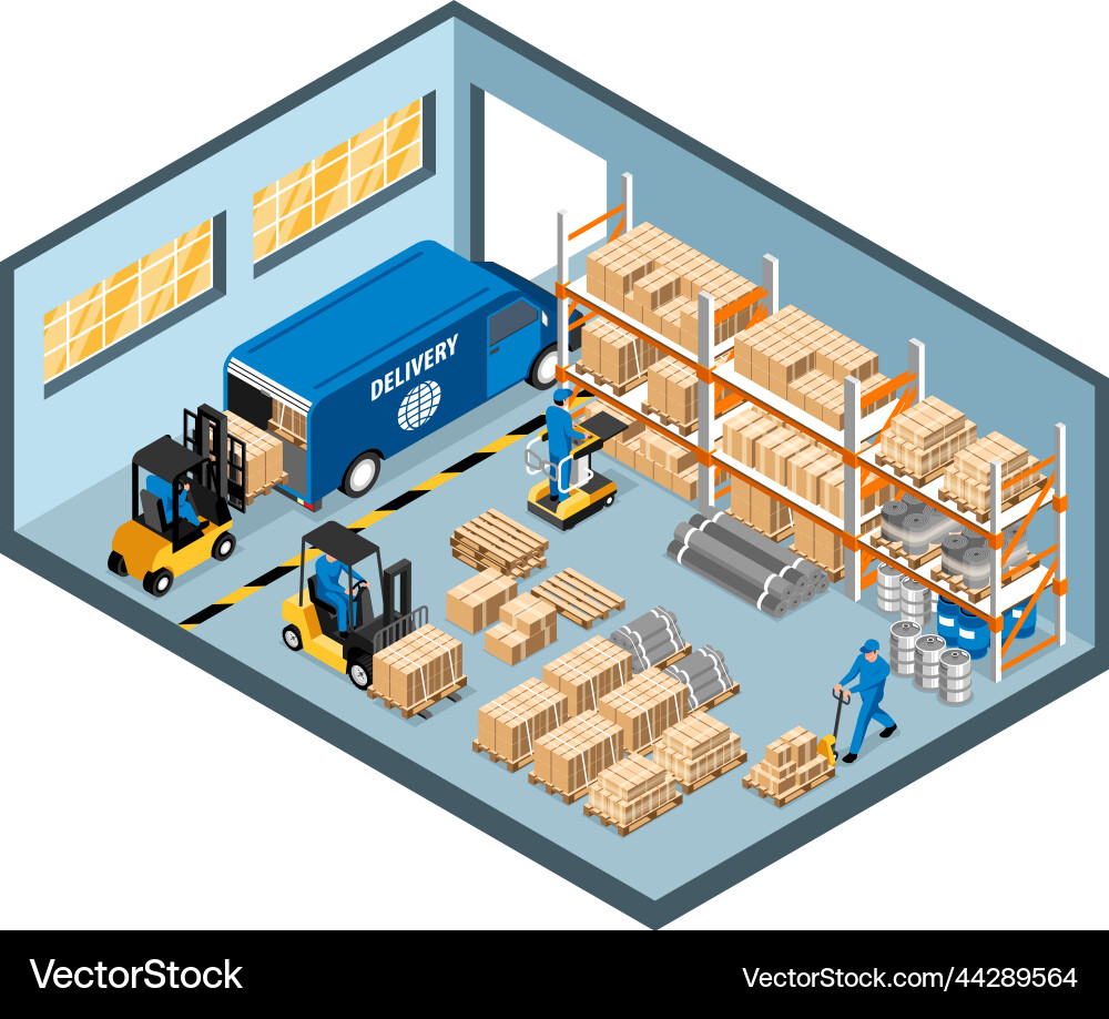 Isometric warehoouse interior Royalty Free Vector Image