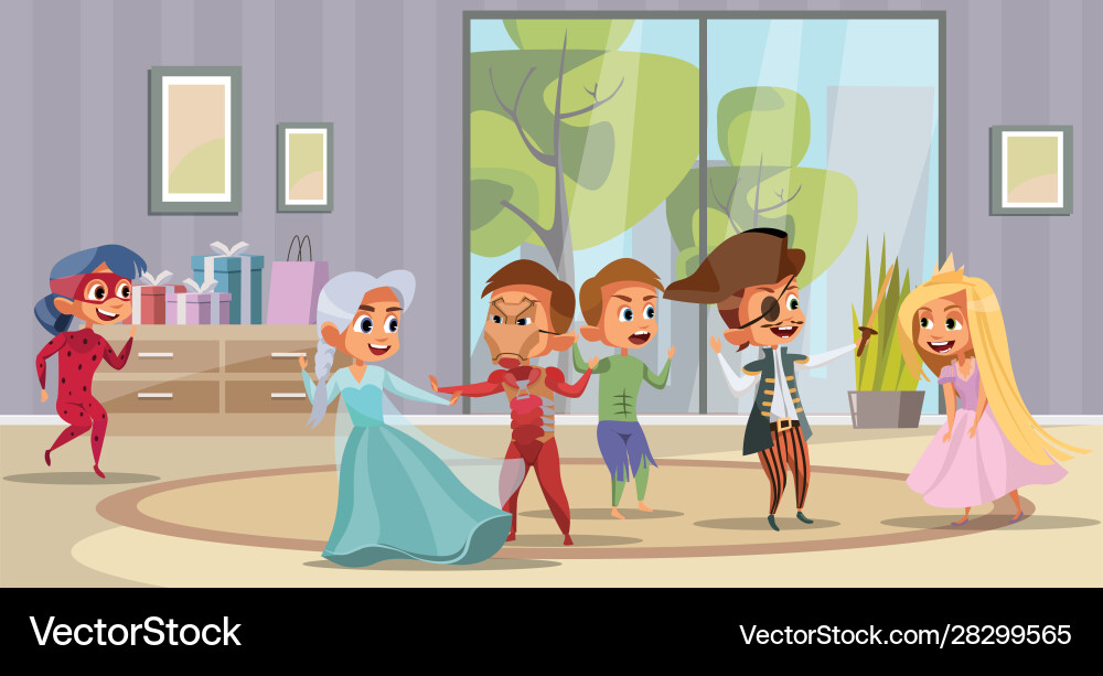 Children costume party flat Royalty Free Vector Image