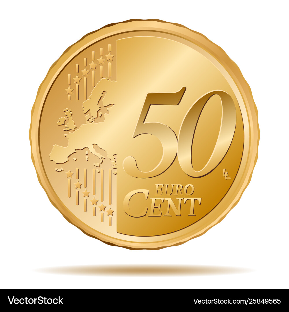 Fifty euro cent coin 50 Royalty Free Vector Image