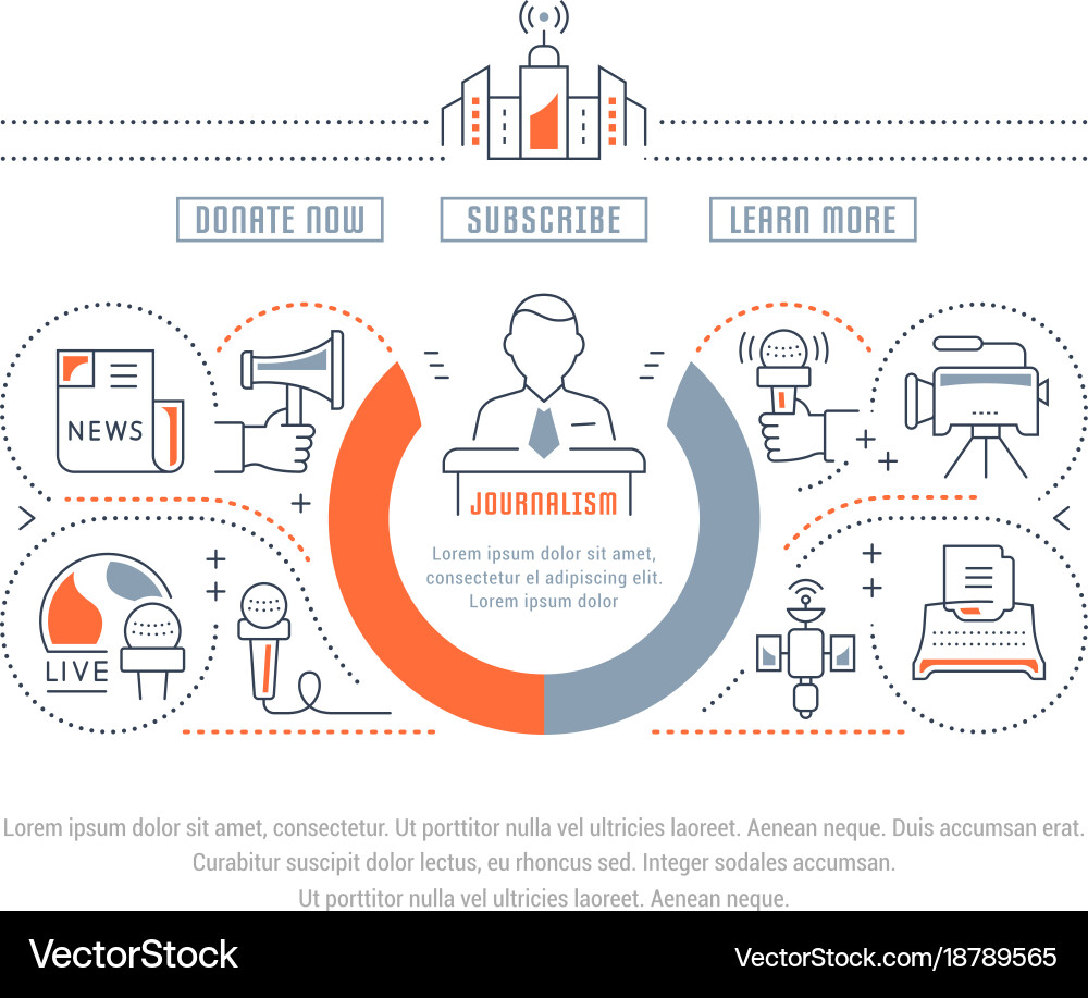 Journalism Line Icons - Web Banner Template Vector Image