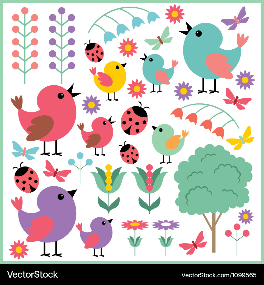 Scrapbook elements with birds and insects Vector Image