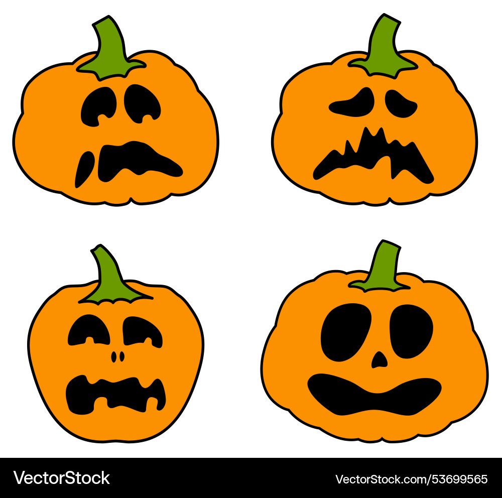 Set of four expressive halloween pumpkin faces Vector Image