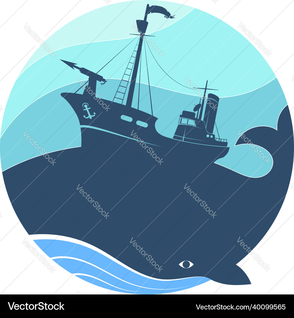 Whaling ship hunts whale symbol Royalty Free Vector Image