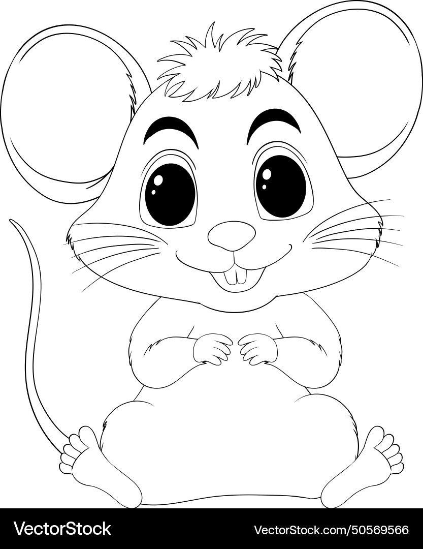 Adorable smiling mouse in a simple line art style Vector Image