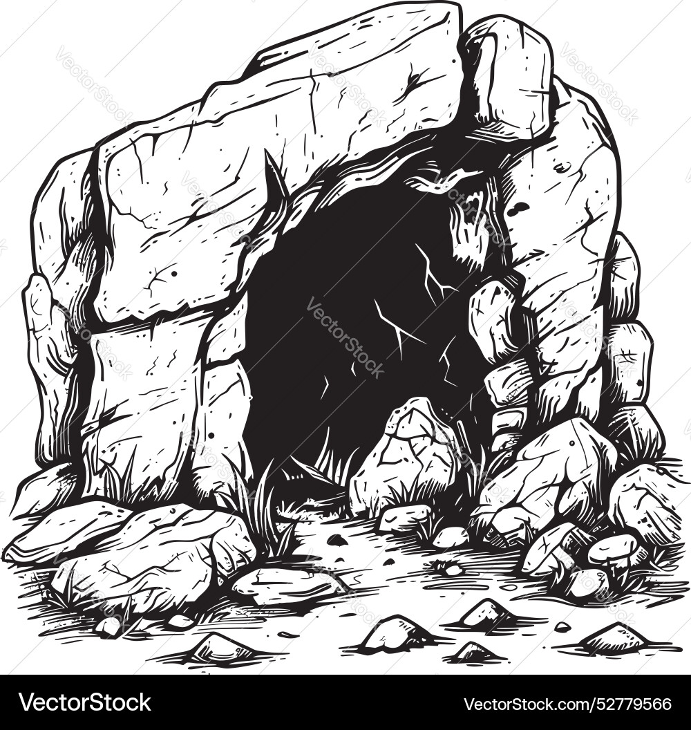Ancient echoes stone cave emblem primeval refuge Vector Image