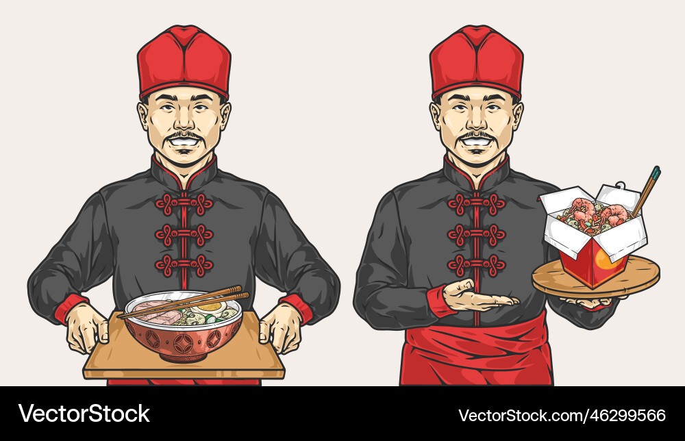 Asian chef colorful set emblems Royalty Free Vector Image