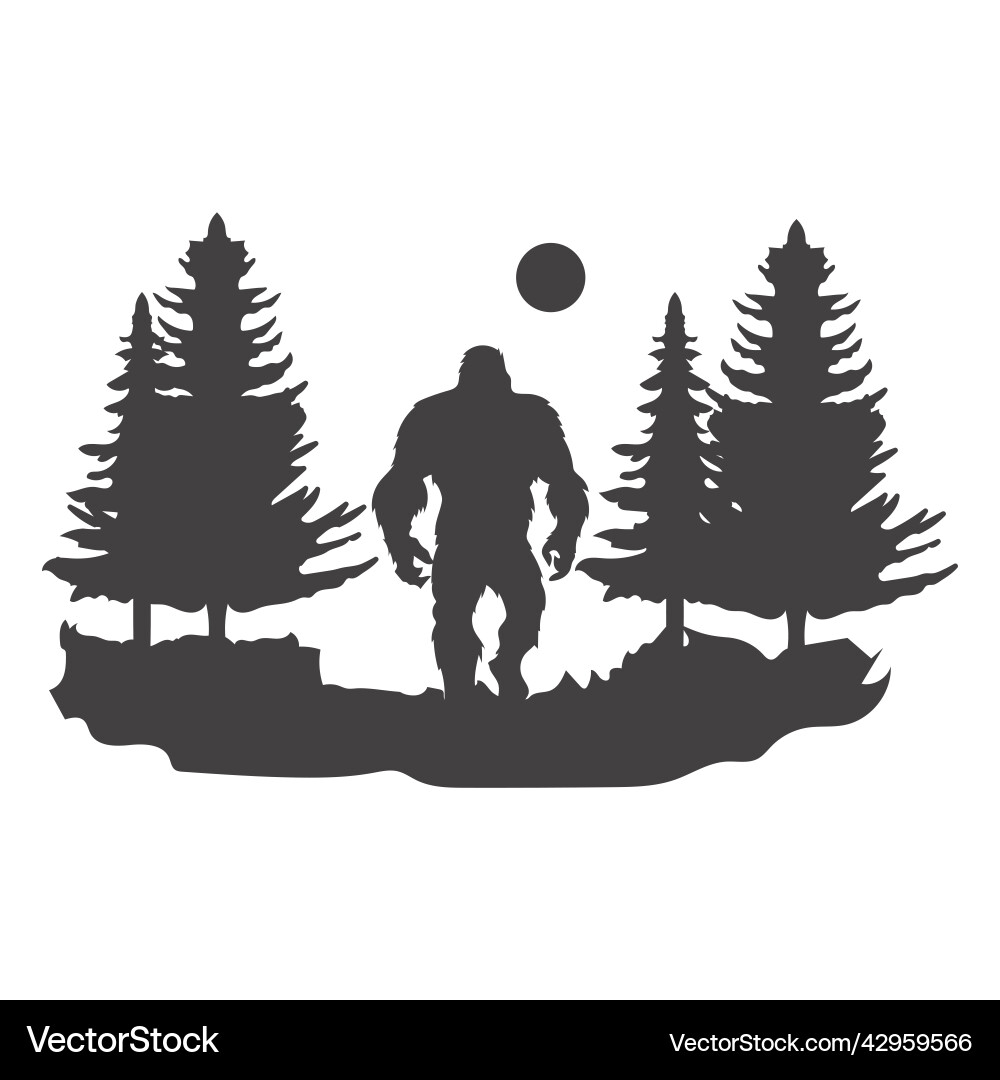 Bigfoot in woods cut out high quality Royalty Free Vector