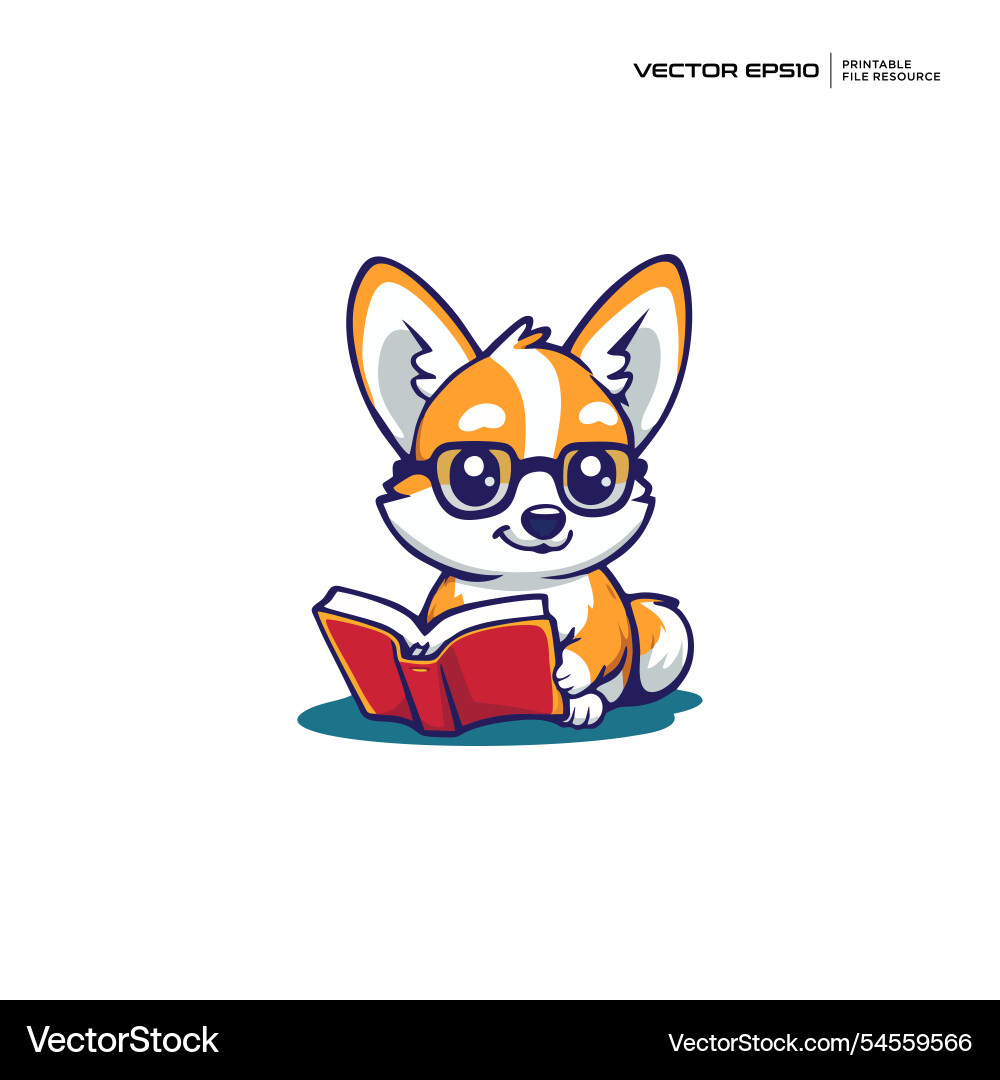 Cute dog reading book nerd character mascot logo Vector Image