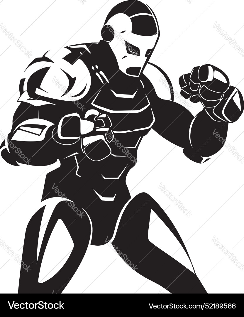 Cybernetic warrior robot boxer black logo icon Vector Image