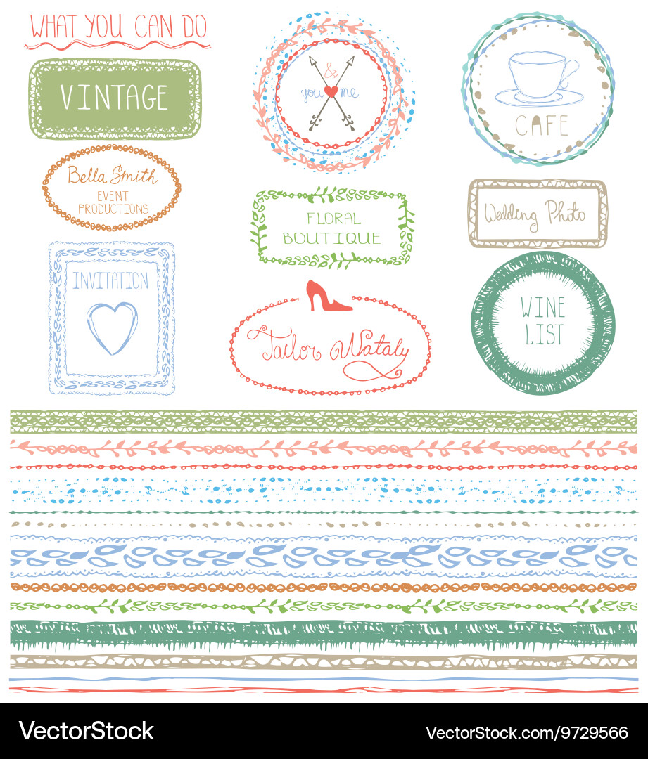 Doodle hand drawn seamless line border with logo Vector Image