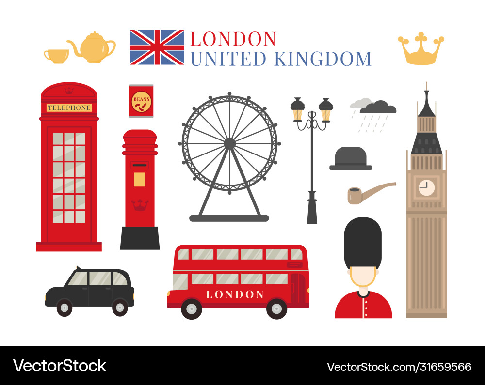 England london icon flat set cultural Royalty Free Vector