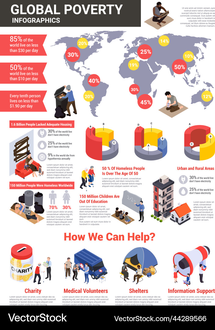 Help poor people infographics Royalty Free Vector Image
