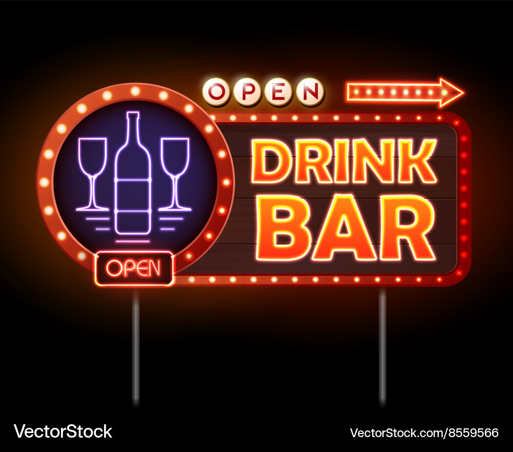 Neon Drink Bar Sign Royalty Free Vector Image - VectorStock