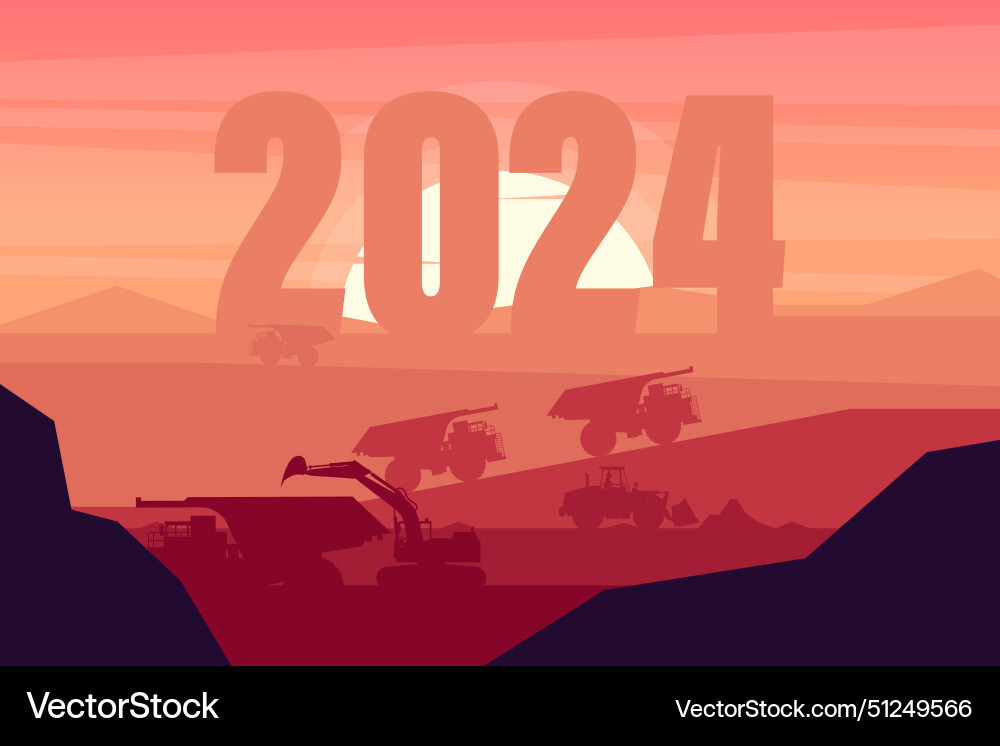 Sunset in a mining extraction with the year 2024 Vector Image