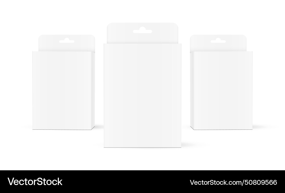 Three hanging packaging boxes front view Vector Image