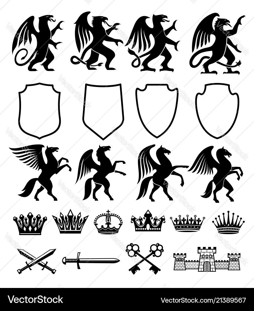 Heraldic royal animals isolated icons Royalty Free Vector