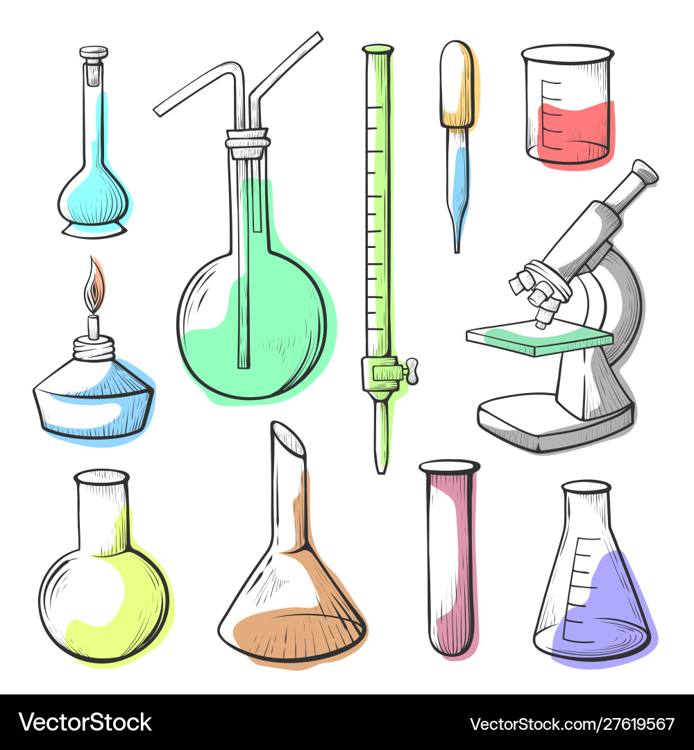 Laboratory equipment glassware hand drawn Vector Image