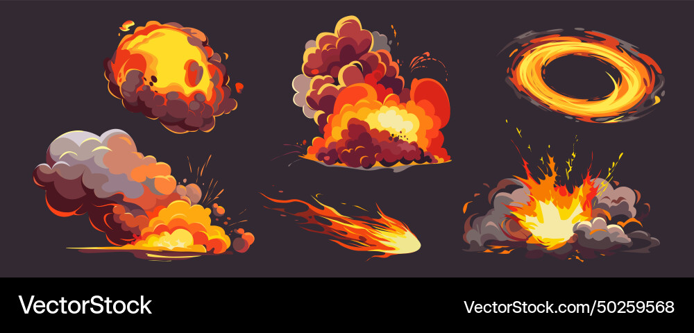 Fire game effects mega set in cartoon graphic Vector Image