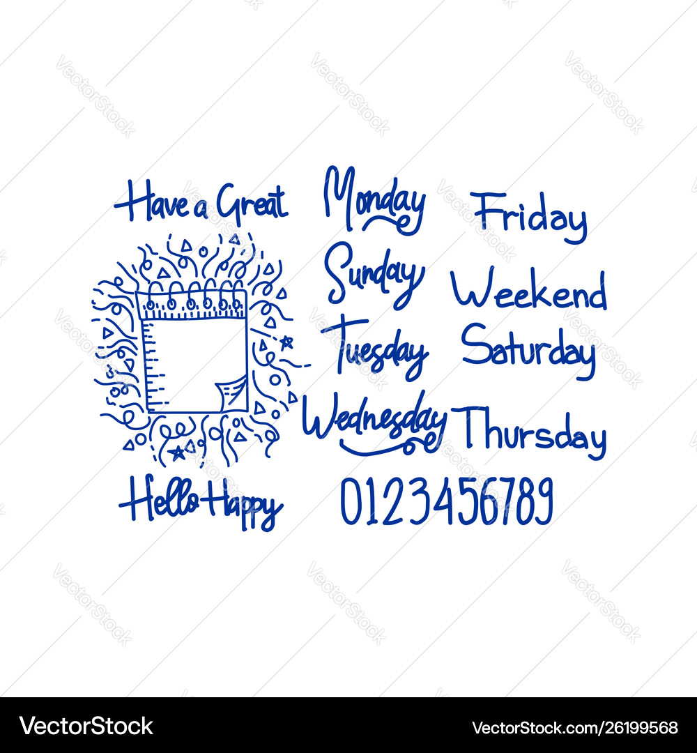 Hand lettering set days week Royalty Free Vector Image